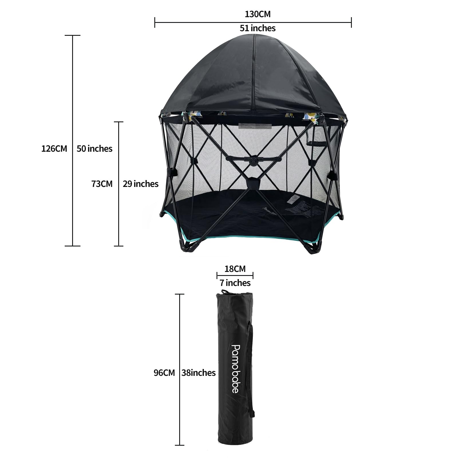 Pamo Babe 6-Panel Portable & Foldable Baby Playpen for Toddlers, Outdoor Travel Playard for Baby with Carrying Case (Black)
