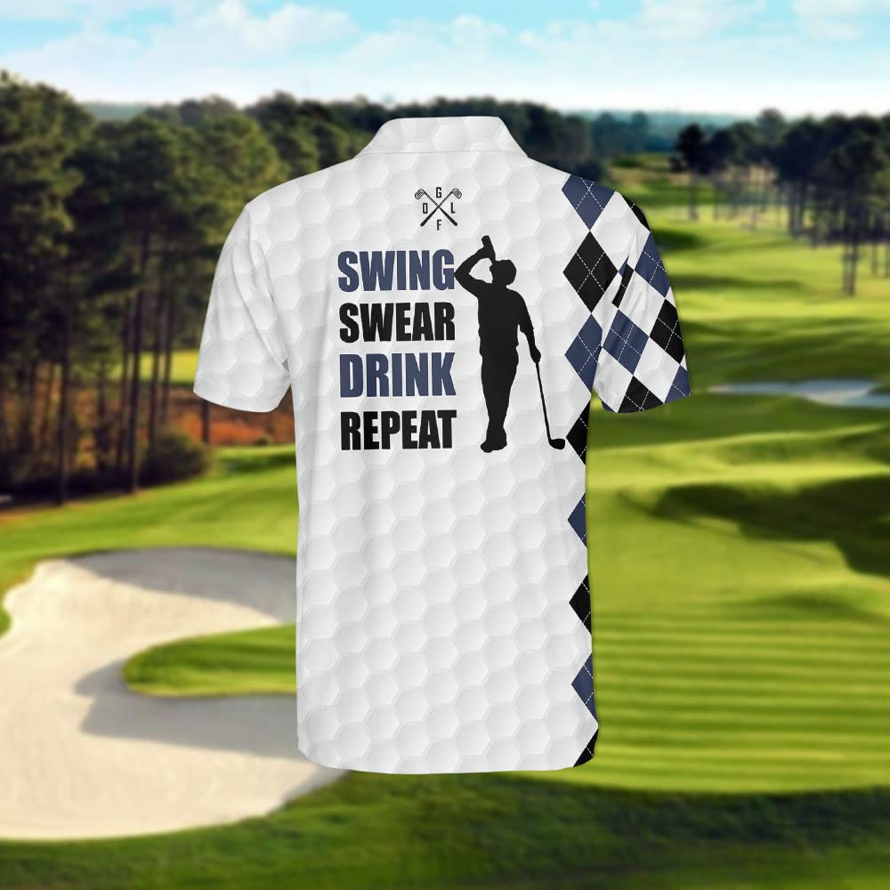 Nidulo Skulls Shirts for Men Swing Swear Look for Ball Repeat Crazy Golf Shirts for Men Argyle Golf Shirts for Men Gifts