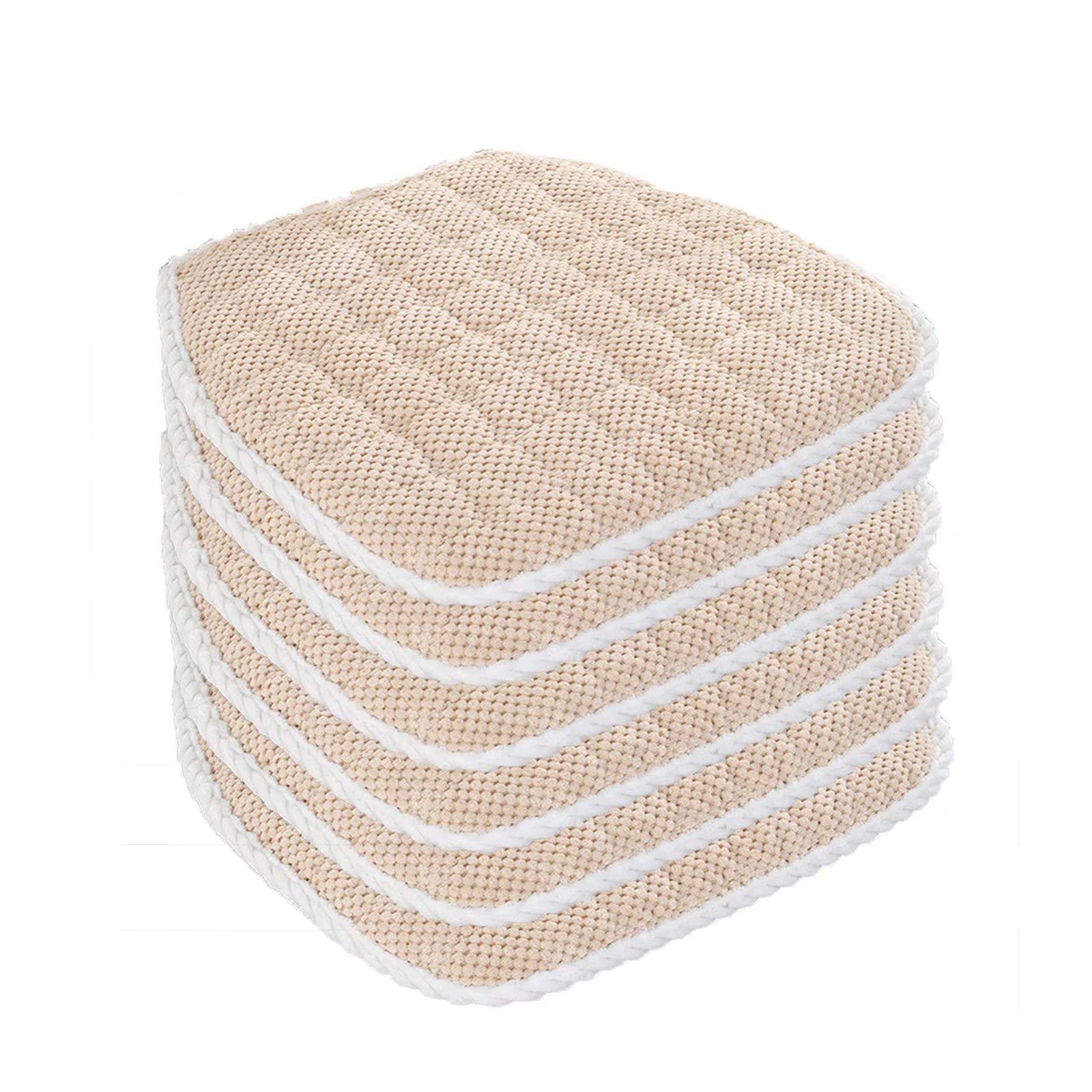 Kitchen Chair Cushions Set of 6 U Shape, 6 Seat Cushions for Dining Room Chairs, Chair Pads for Dining Chairs Washable Detachable, Non Slip Chair Pads with Ties Beige