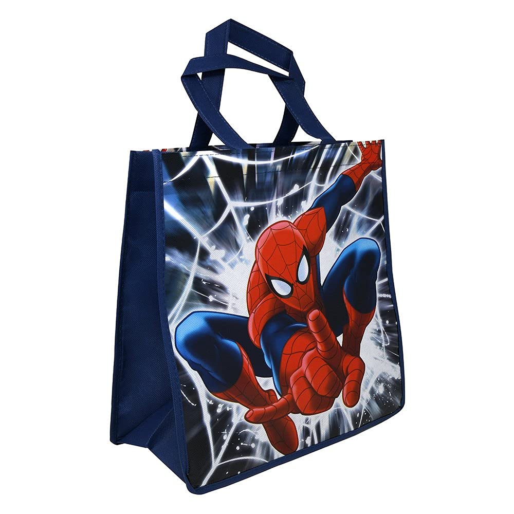 Marvel Spiderman Tote and Drawstring Bags Value Bundle - 2 Reusable Totes and 1 Drawstring Party Bag With Spiderman Stickers Superhero Party Pack Featuring Spiderman (Spiderman Party Supplies)