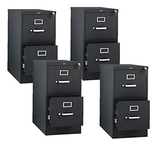 HON 2-Drawer Office Filing Cabinet - 310 Series Full-Suspension Letter File Cabinet, 26.5" D, Black (H312), Case of 4
