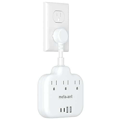 Multi Plug Outlet Splitter, 0.2ft Ultra-Short Cord Power Strip, 3 Outlets, 4 USB Ports, Multiple Outlet Extender, Non-Blocking, Non-Surge Protection for Cruise, Travel, Office, Dorm, Kitchen, White
