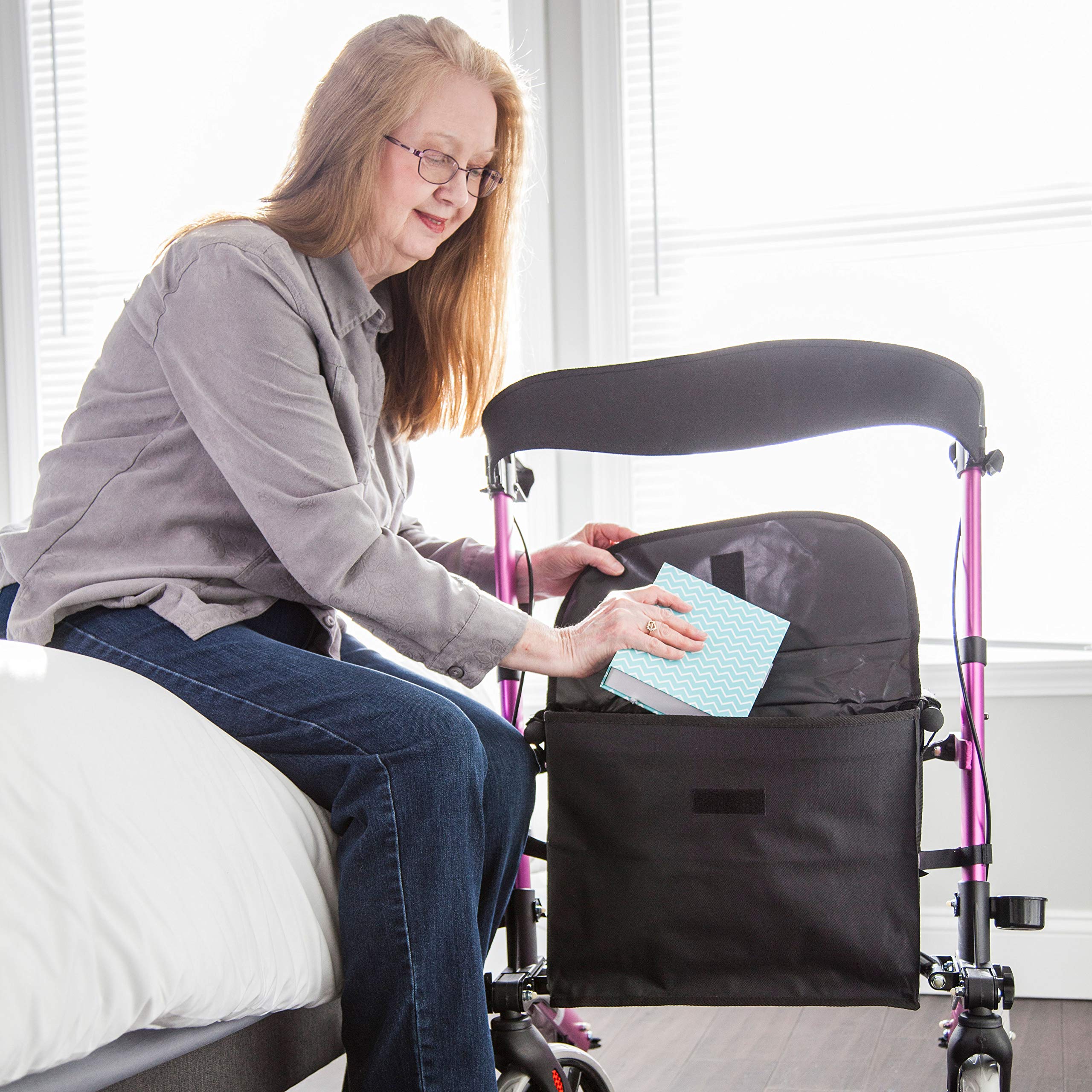 HealthSmart Walker Rollator with Seat and Backrest, Adjustable Handle Height, FSA HSA Eligible, Removable Storage Bag and a Durable Lightweight Frame That Folds While Supporting up to 300 pounds