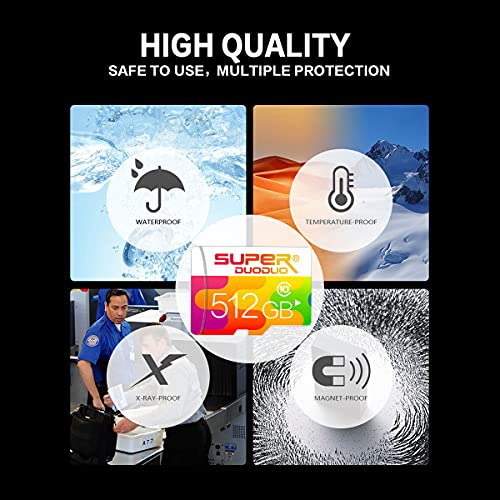 Mini SD Card 512GB Micro SD Card High Speed Card 512GB TF Card Class 10 Memory Cards with Adapter for Smartphones, Surveillances, Action Cameras,Tablets,Drones