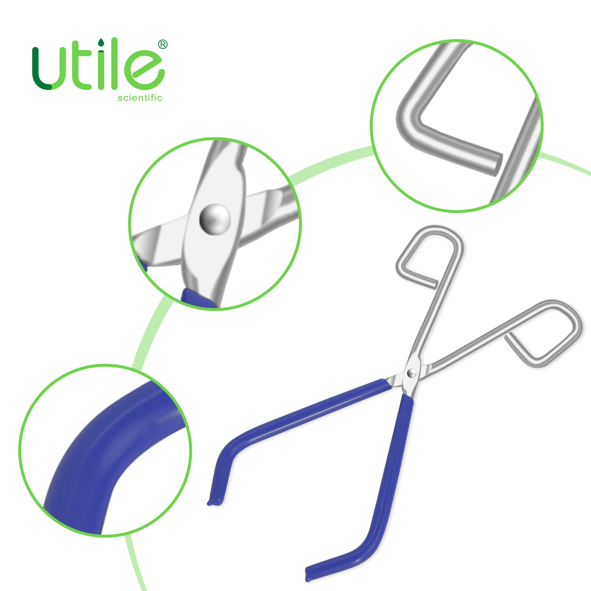 Utile Lab Beaker Tongs, Made of Mild Steel, with Chrome Plated Surface and Blue PVC Overmolding Cover, Laboratory Clamps for 50ML-2000ML Beakers, 4030.0903.1