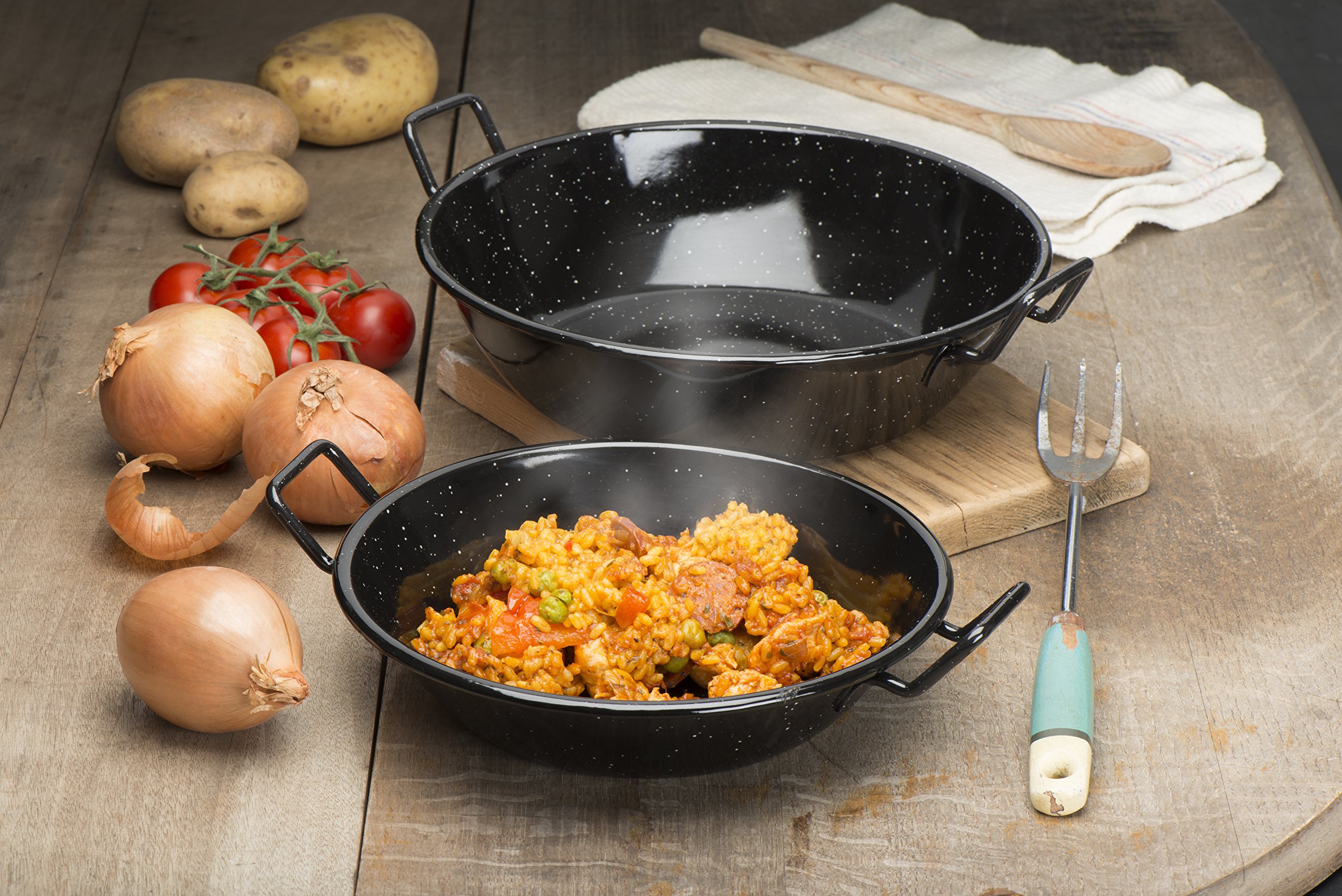 Zinel 4506 Pan Kadai/Wok with Handles, Enamel, Black/White Dots, 30cm