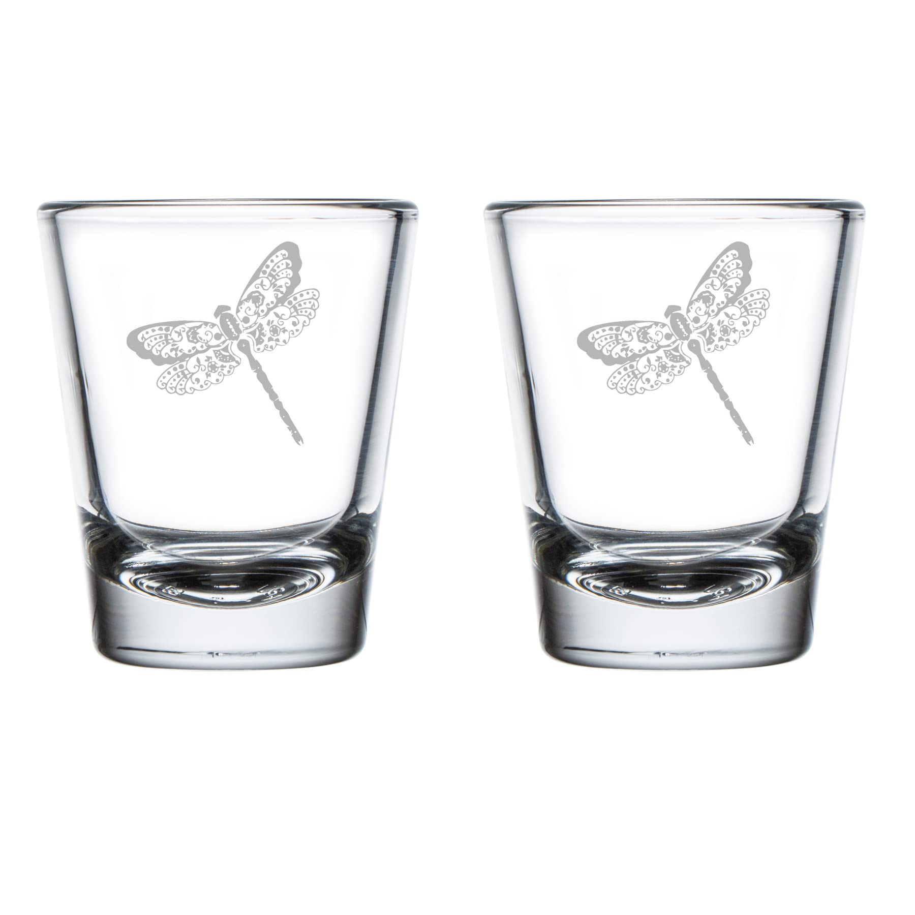 MIP Set of 2 Shot Glasses 1.75oz Shot Glass Floral Dragonfly