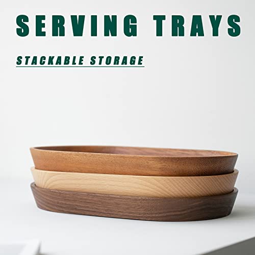 Vandroop Serving Trays for Parties, Small Tray for Tea&Coffee, Oval Wooden Plates for Serving Food, Decorative Tray for Fruit, Appetizer&Vegetables, Tray for Bathroom 7.8"×4.6" (Walnut, Set of 2)