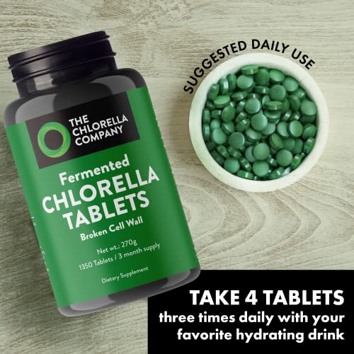 The Chlorella Company | Fermented Chlorella Tablets | Broken Cell Wall | 1,350 Tablets | Chlorophyll | Supergreens | Gluten-Free | Vegan | Non-GMO