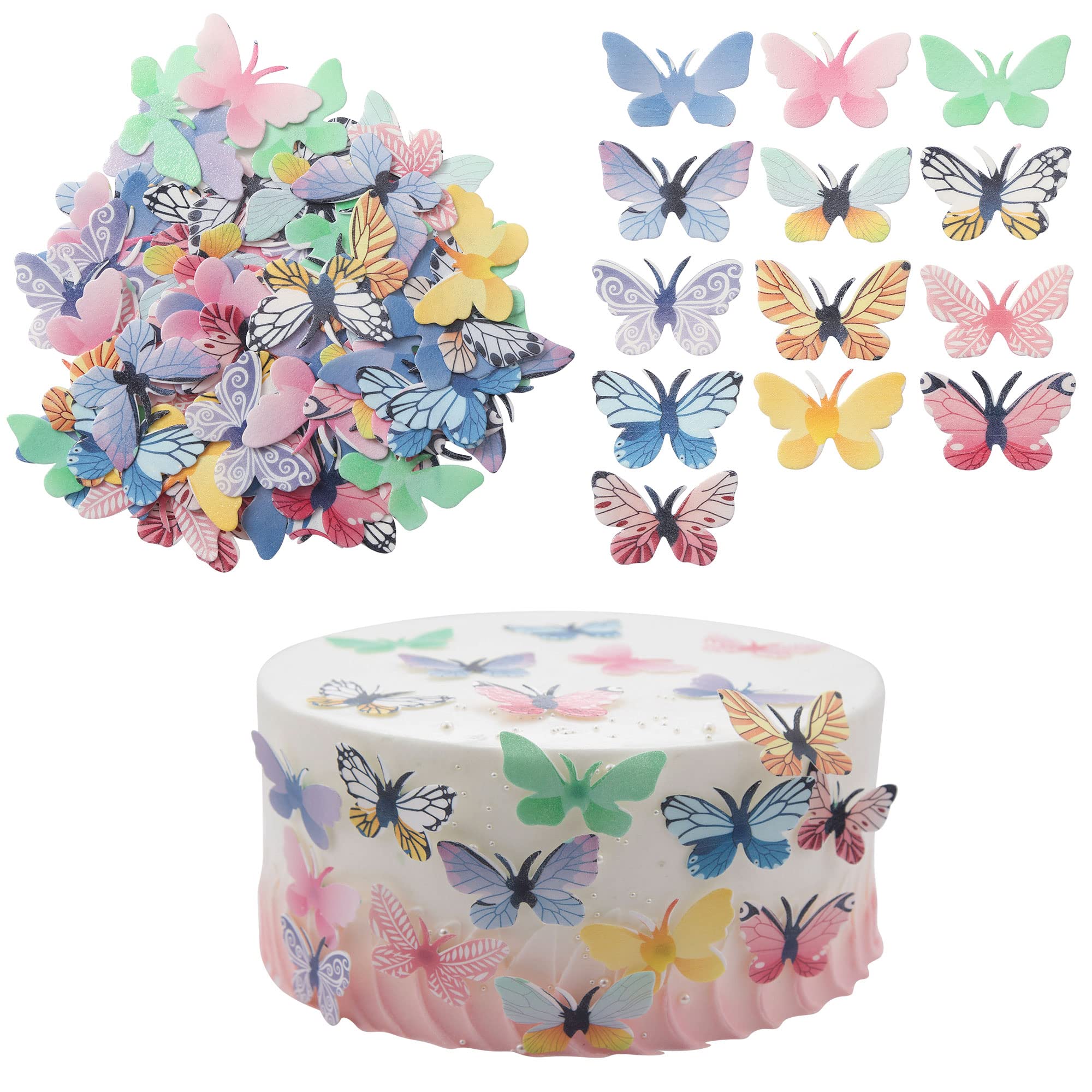 Gyufise 72Pcs Edible Butterfly Cupcake Toppers 3D Colorful Cake Realistic Butterfly Dessert Decoration for Birthday Party Wedding Food Decorations Mixed Size