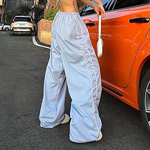 Xeyine Women's Y2K Baggy Wide Leg Parachute Pants Street Sports Style Cargo Workwear (Blue-L)