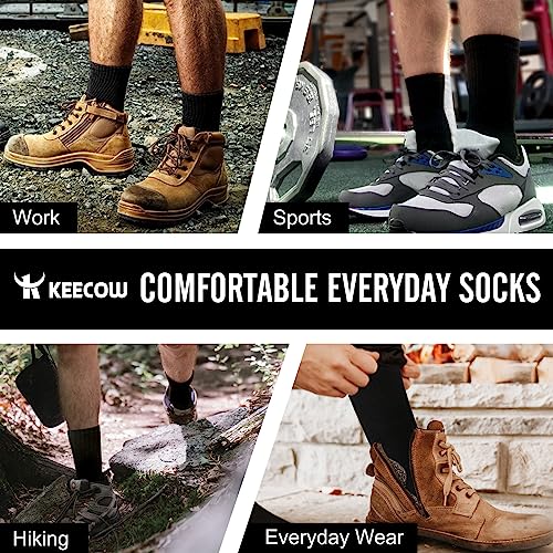 KEECOW Men's Crew Socks, 5 Pairs Athletic Cushioned Socks For Working Hiking (Large, Black (5 Pairs))