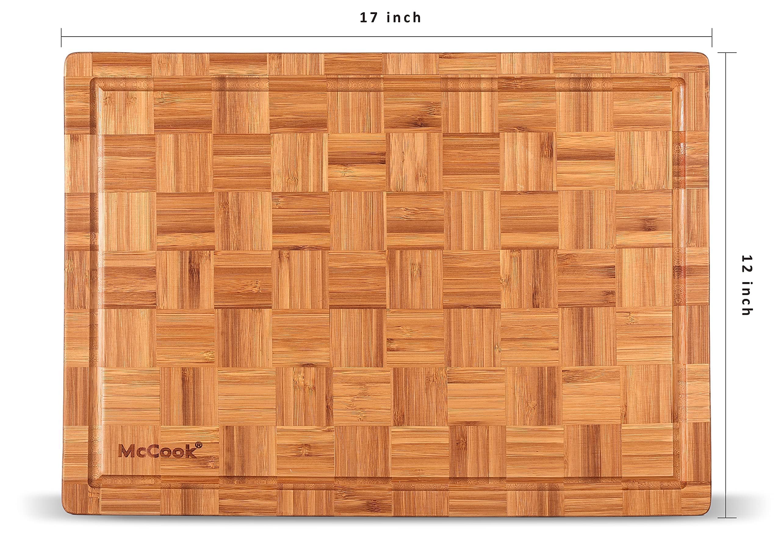 MC69 20 Pieces German Knives Block Set with Built-in Sharpener + MCW12 Bamboo Cutting Board(Large, 17"x12"x1")
