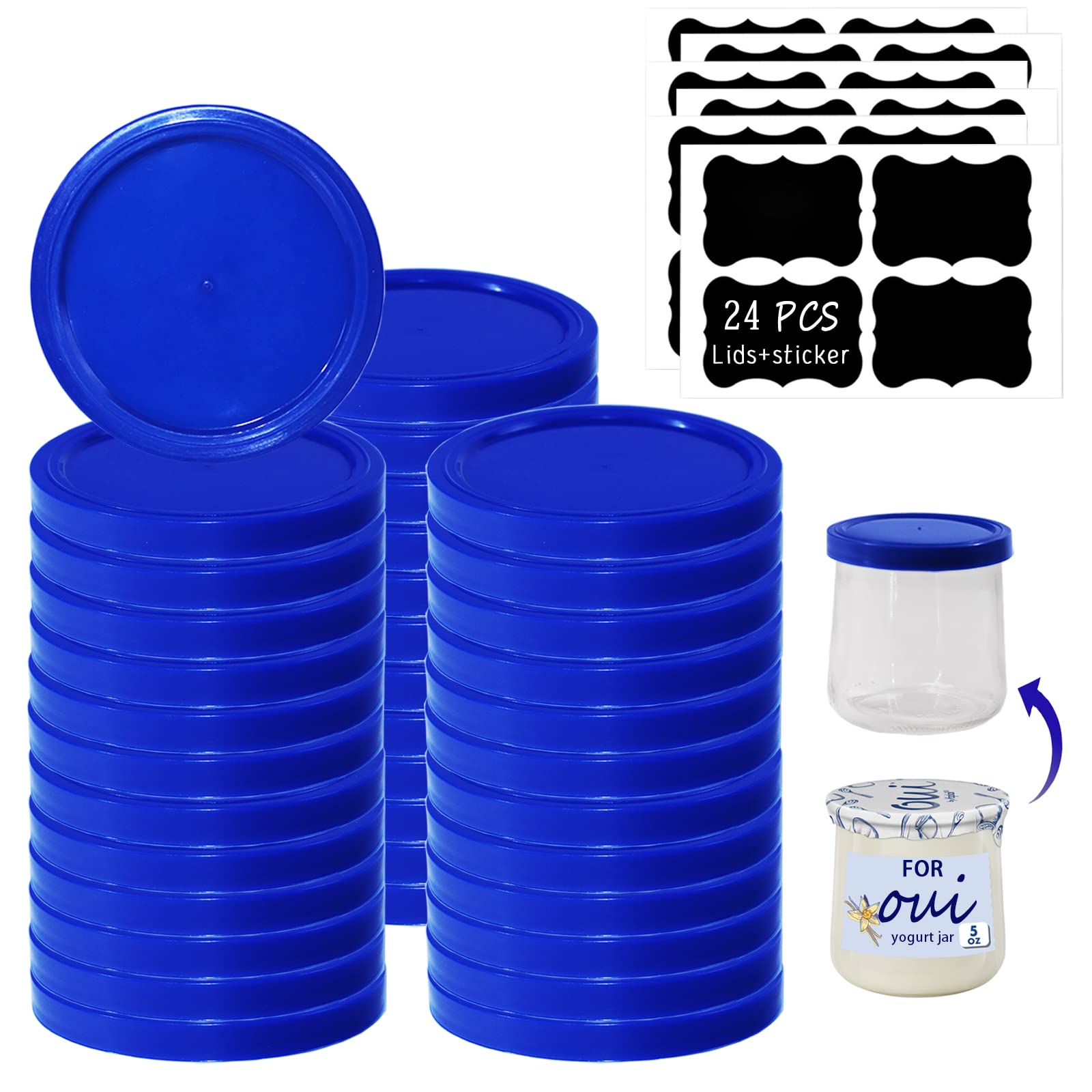 Yogurt Container Lids 24 pack Oui Lids and Bottle Label Not Included Canister Clear Plastic Yogurt Jar Lids Replacement Covers Lids Compatible with Oui Yogurt Jars (Blue)