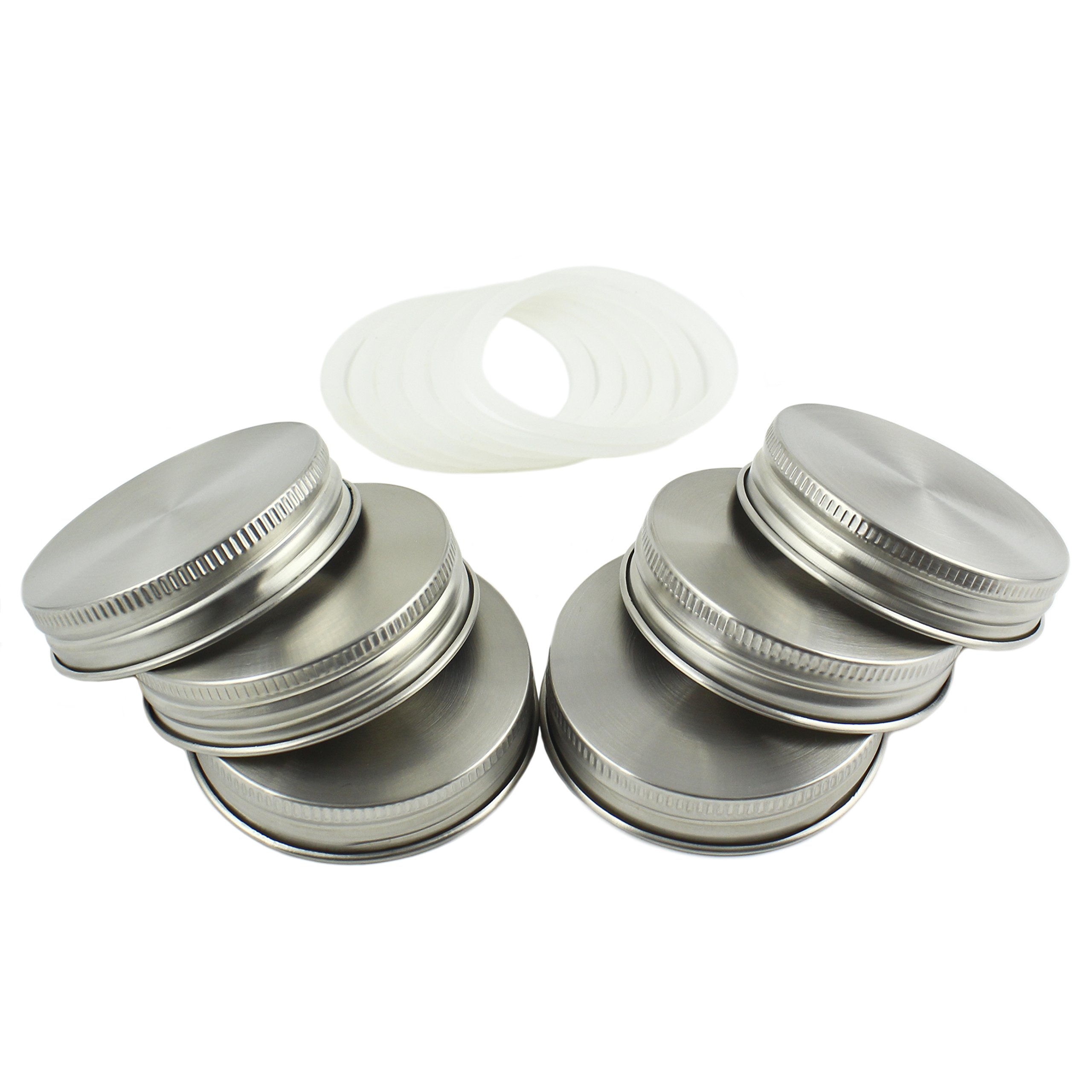 Zoie + Chloe Stainless Steel Mason Jar Lids with Silicone Seals (6 Pack + 6 Bonus Replacement Seals) - Regular Size