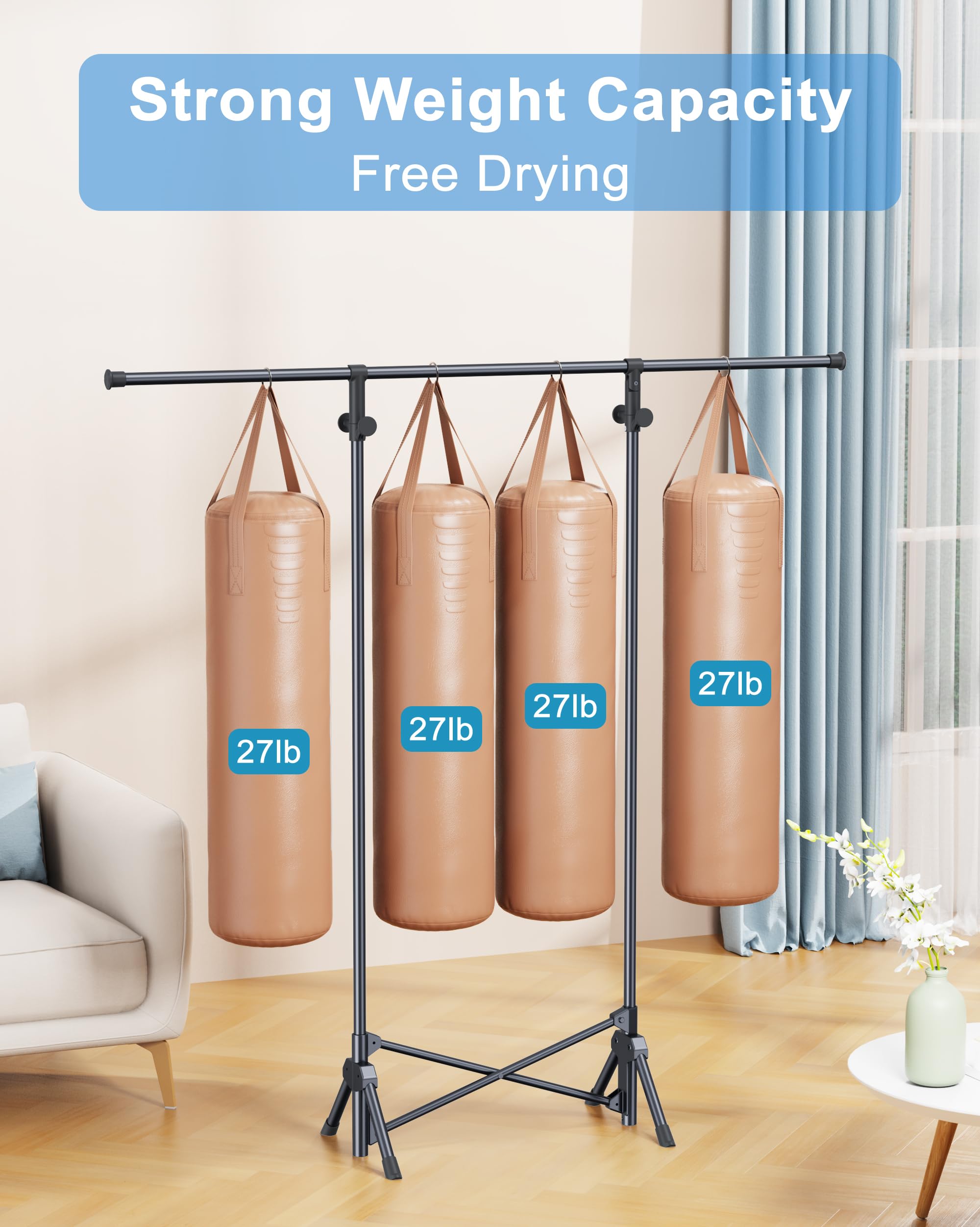 Runsand No Installation Clothes Rack,Portable Folding Carbon Steel Garment Rack - Versatile Heavy Duty Coat Rack with 4 hooks for Indoor and Outdoor Use - great for Home, Camping,Travel (Dark Grey)