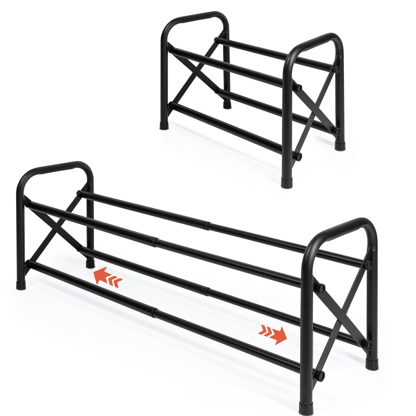 Tadelz 2-Tier Expandable Shoe Rack, Adjustable Metal Shoe Rack for Closet Free Standing Shoe Shelf Storage Organizer for Front Door Small Space Entryway Garage Hallway Bedroom, Light Black