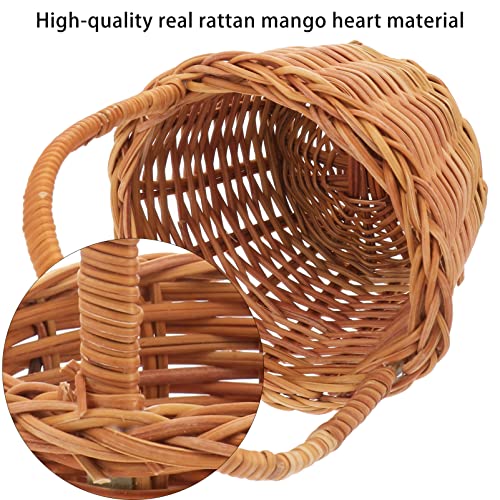 VANZACK Rattan Mini Baskets with Handle Small Round Natural Decorative Knitting Basket Storage Basket