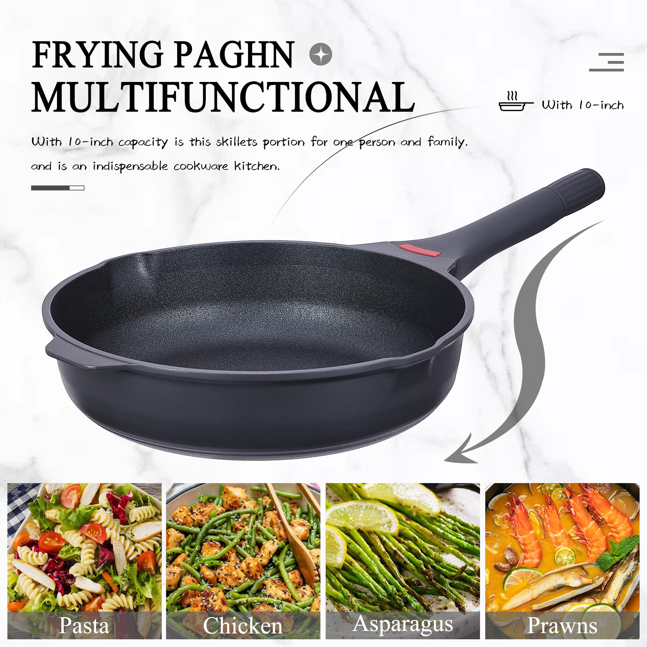 Vinchef Nonstick Frying Pan With Lid, 10 Inch Chef's Pan Deep Anti Scratch, Cast Aluminum Cooking Pan, Multi Stovetops Compatible, Dishwasher Safe