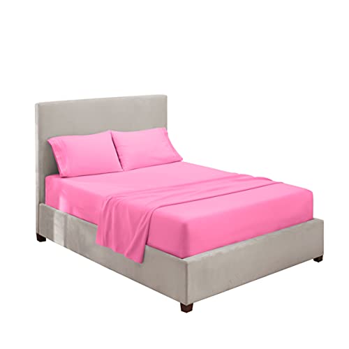 Hearth & Harbor Full Size Sheets - 4 Piece Bed Sheet Set, Hotel Luxury Double Brushed Bed Sheets - Extra Soft Bedding Sheets & Pillowcases, Full, Light Pink