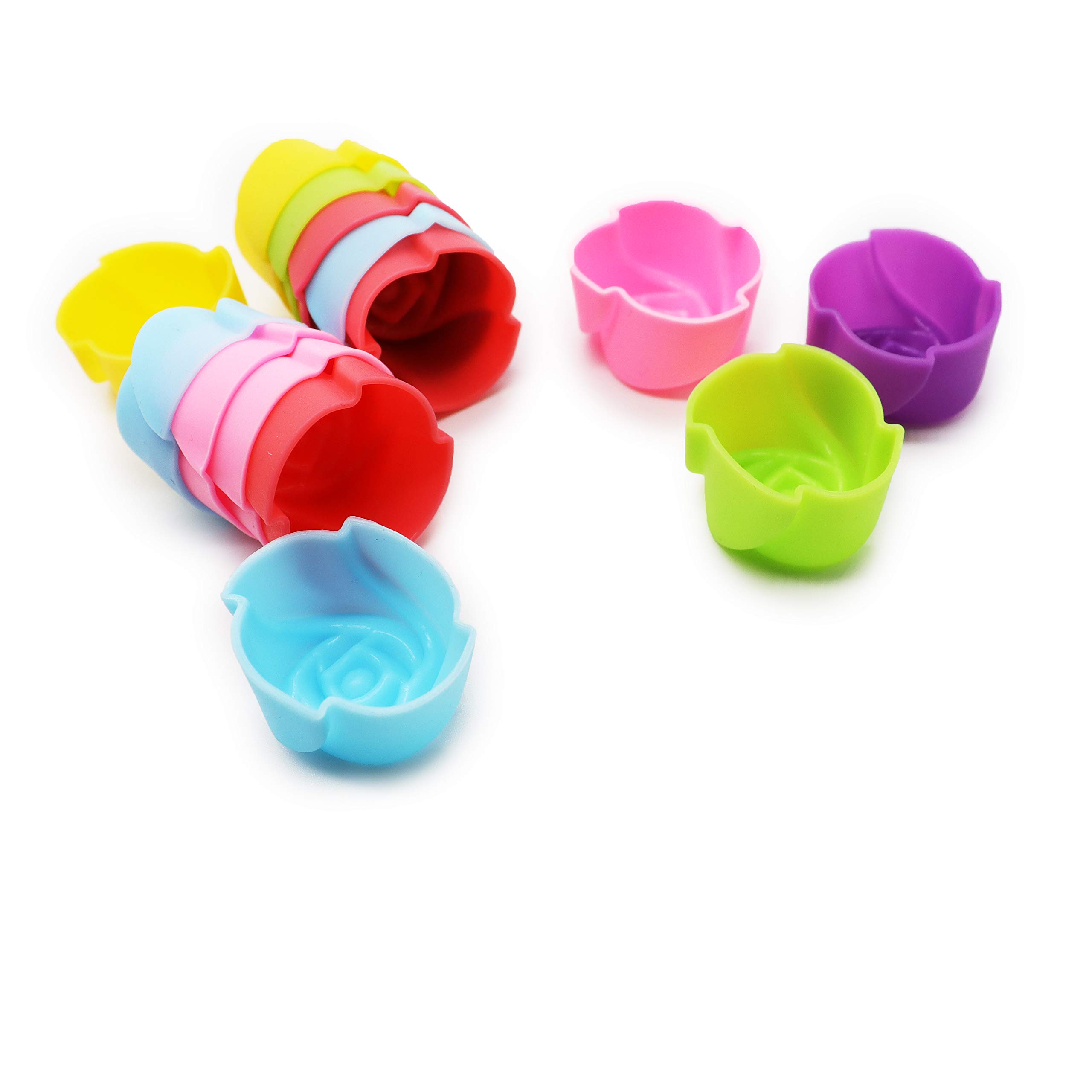 Meiyouju 20 Pcs Reusable and Not Sticky Mini Flower Silicone Baking Cups,Mini Cupcake Liners,Muffin Chocolate Holders Truffle Cups, Easy Clean,Multicolor
