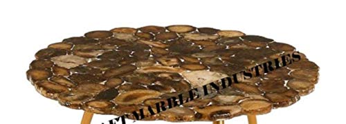 Natural Brown Agate Stone Round Wavy Edge Shape Coffee Table Top, Natural Brown Agate Stone Centre Table Top, Brown Agate Flower Shape Dining Table Top, Piece Of Conversation, Family HeirLoom