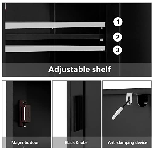 usikey 67" Bathroom Storage Cabinet with 2 Doors & 1 Drawer, Tall Bathroom Cabinet with Adjustable Shelves, Narrow Tall Linen Tower Cabinet for Bathroom, Living Room, Bedroom, Black