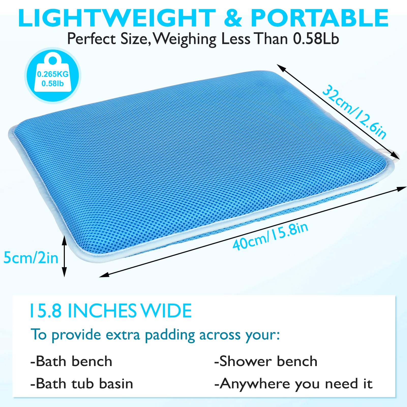 Shower Chair Cushion,3D Mesh Upholstered Transfer Stool Cushion,Foam Cushion with Hooks,Machine Washable Shower Stool Cushion for Elderly,Leg Injuries, Disabled (Cushion Only)