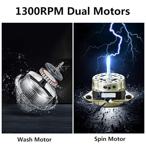 Portable Washing Machine and Dryer, 14Lbs Twin Tub Portable Washer Dryer Combo with Drain Pump, Semi-Automatic 7.7Lbs Washer Mini Laundry Machine with 6.6Lbs Spinner for Dorms, Apartments, RVs, Black