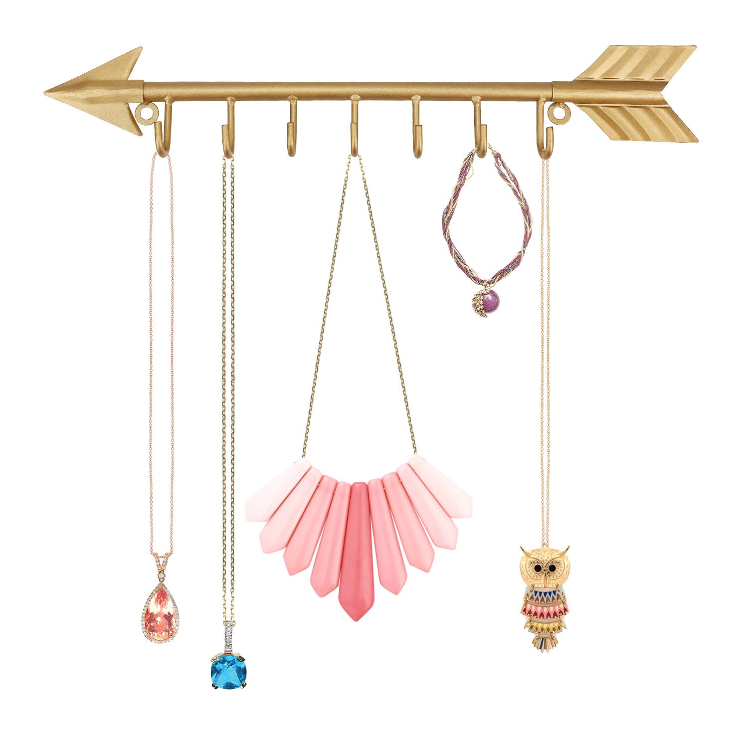 Urban Deco Wall Mounted Arrow Shaped Jewelry Organizer Key Holdersā 7 Hooks Metal Necklace Hanging Holder for Girls and Women (Black)