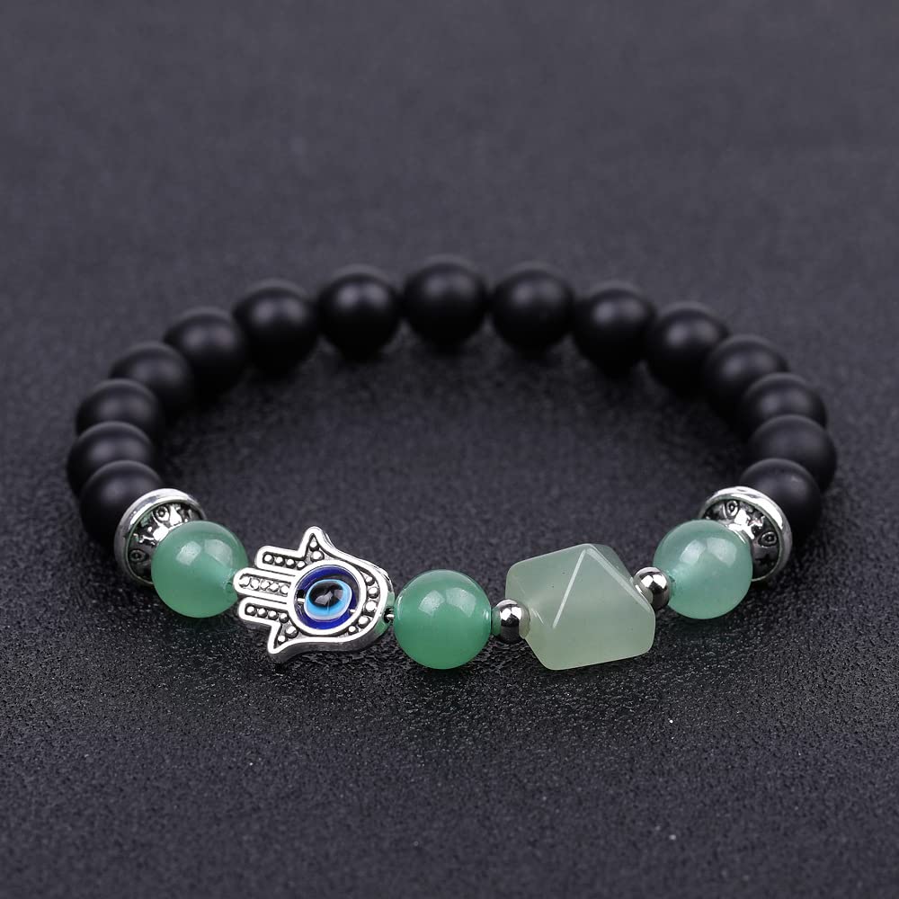 Lmcheny Natural Healing Crystal Stretch Beaded Bracelet, Devil's Eye Pyramid Chakra Bracelet Healing Stone Handmade Bracelet for Women(Amethyst)
