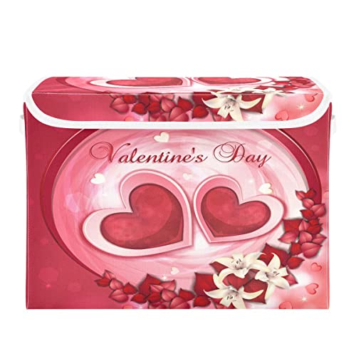 Storage Bins with Lids Foldable Storage Baskets Storage Cubes Collapsible Closet Organizer Containers with Cover Valentine's Day Card Romantic Flowers for Home Office Organizer Closet, Shelves, Toy, N
