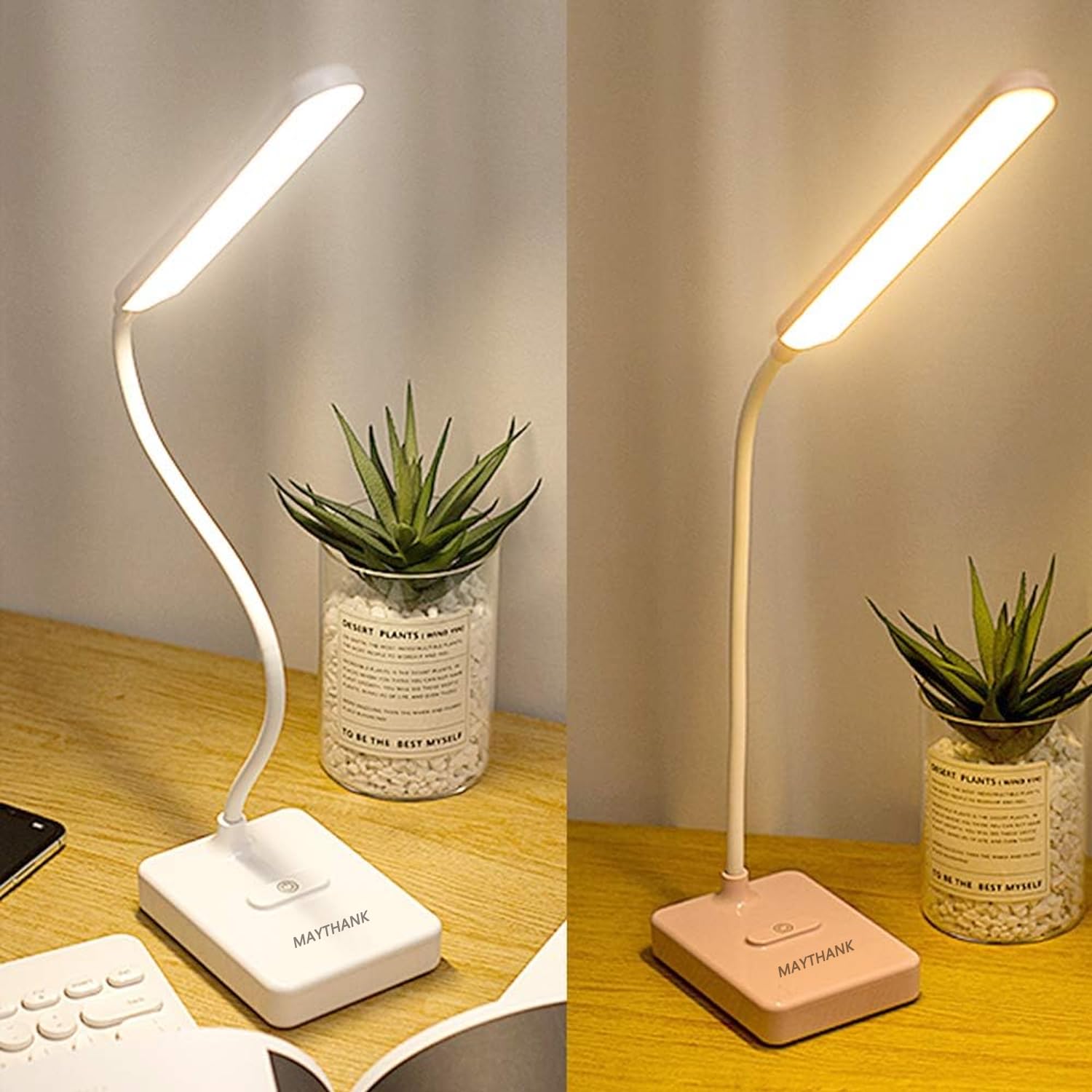 MAYTHANK Cordless Desk Table Lamp Reading Light Rechargeable Battery 2200m,Touch 3 LED Modes,Dimmable,Small,Gooseneck, Highest 17.7",Lamp for Kids Bedroom Bedside