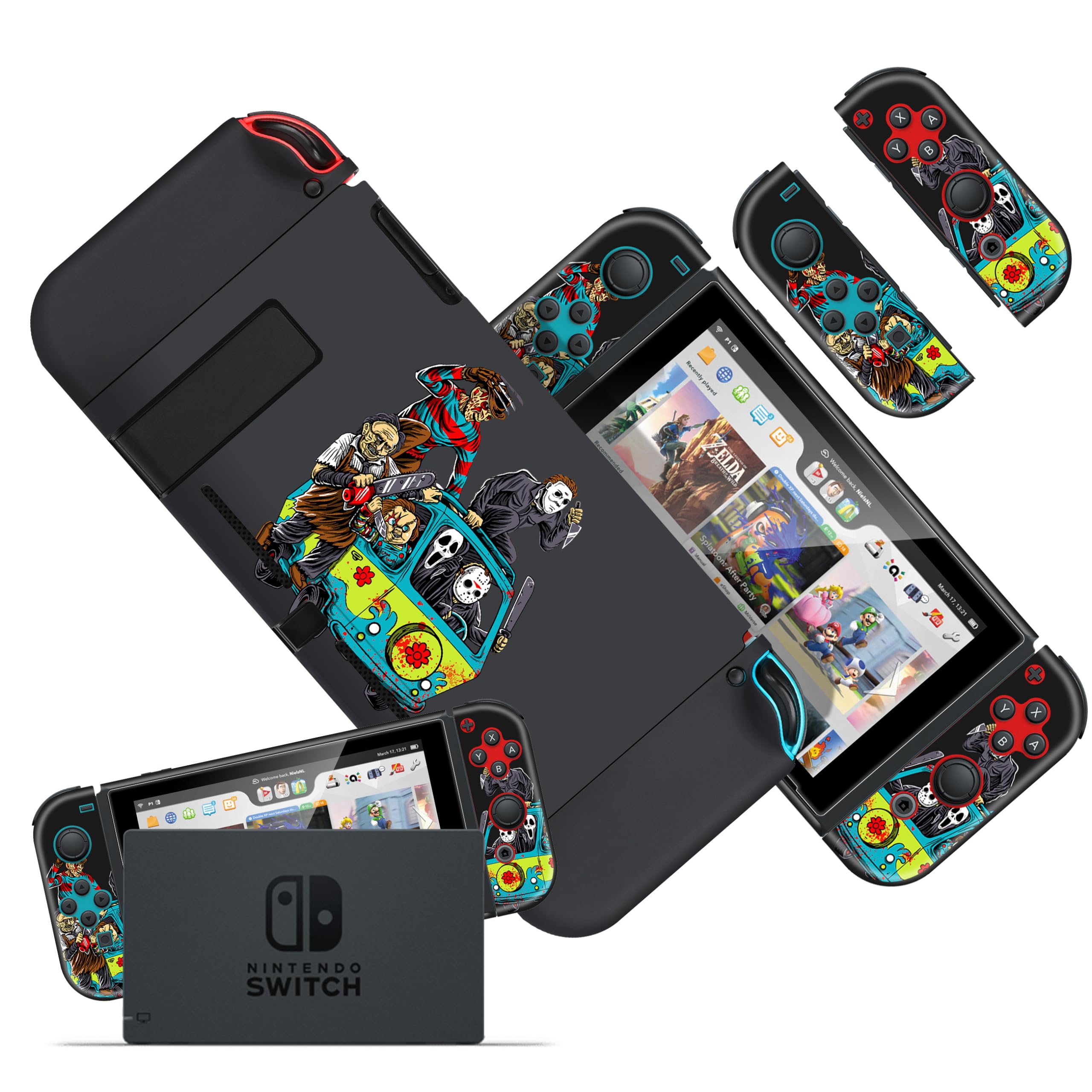 Oqplog Ghost Case for Nintendo Switch Cool Design Skeleton Skull Design Character Fashion Scratch Resistant Cases Hard Shell Cover for Girls Kids Boys Men for Switch,car