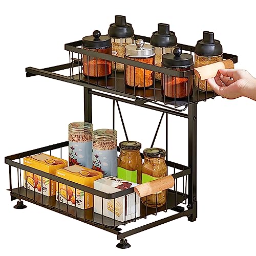 Under Sink Organizers and Storage, Ziqianhard 2 Tire Slipping Drawer Organizer for Bathroom, Pull-out Cabinet Organizer for Kitchen