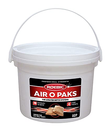 Roebic AOP Air-O-Paks for Aerated Septic Systems, Dissolves in Water to Degrade Grease, Proteins, Soaps and Chemicals, Contains Four 8-Ounce Packets, 8 Ounce