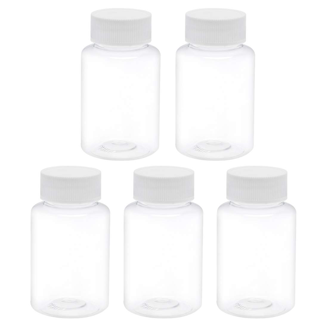 uxcell 3.4 oz/100ml PET Plastic Lab Chemical Reagent Bottle Wide Mouth Liquid/Solid Storage Container Clear Bottles w Tamper Evident Caps 5pcs