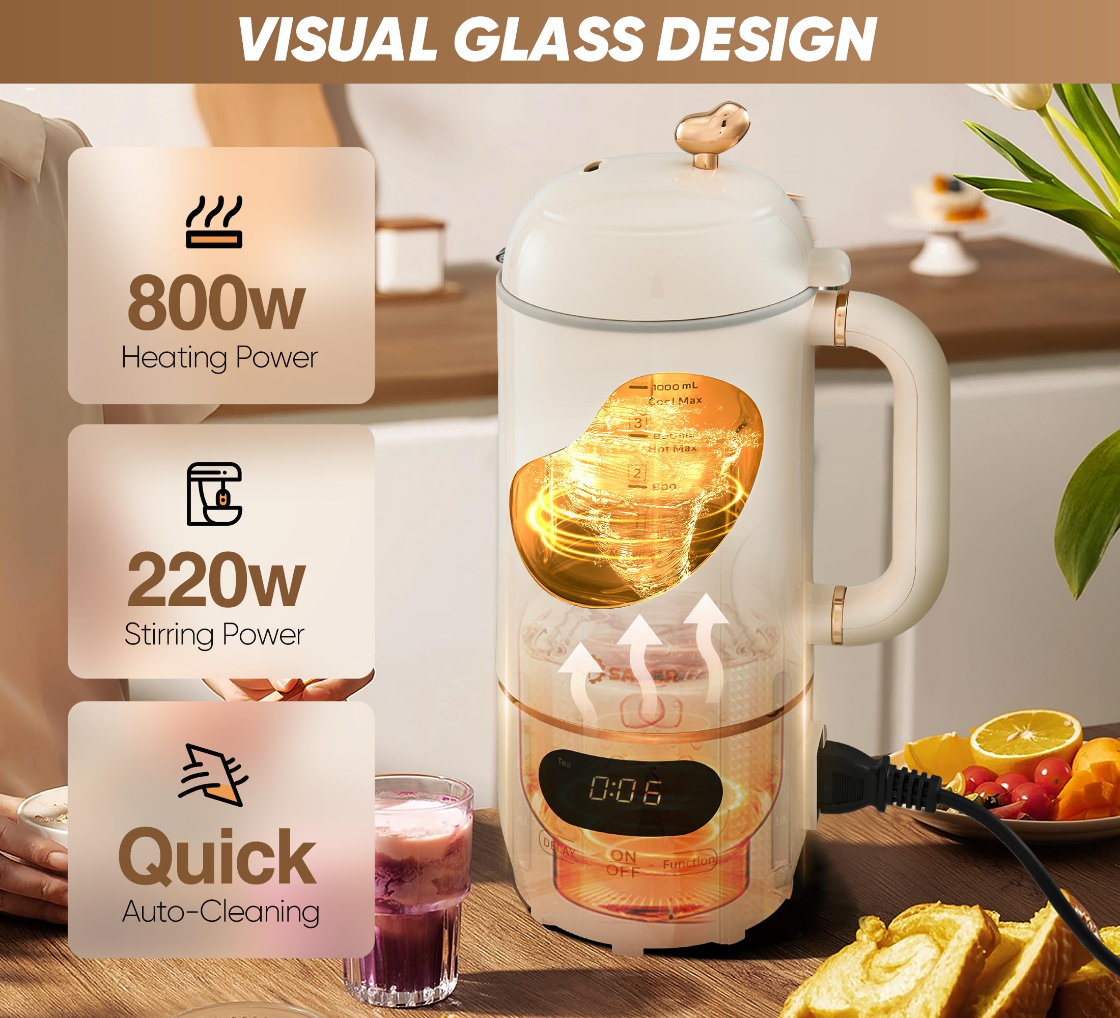 SAKER Automatic Nut Milk Maker,35oz Homemade Almond, Oat, Soy, Plant-Based Milk and Dairy Free Beverages, Almond Milk Maker with Delay Start/Keep Warm/Boil Water, Soy Milk Maker