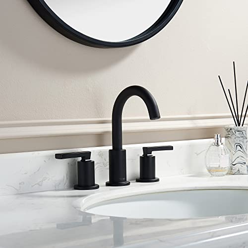Roffenny 8 inch Widespread Bathroom Faucets, 2-Handle Matte Black Bathroom Sink Faucets for Sink 3 Holes, 360 Degree Swivel High-Arc Spout, 8 in Spread Bath Vanity Sink Faucet, with Pop Up Drain