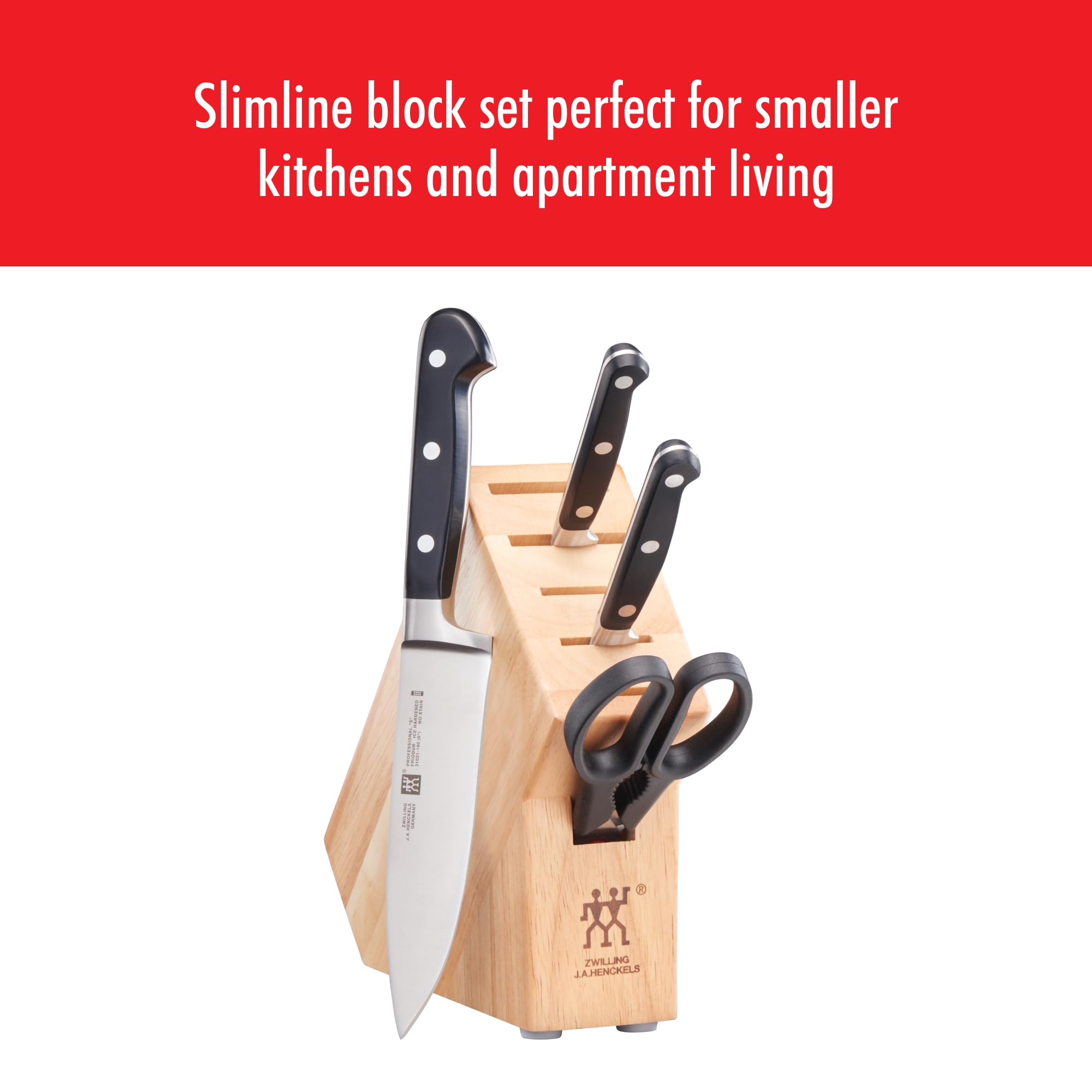 ZWILLING Professional S 5-Piece Razor-Sharp German Studio Block Knife Set, Made in Company-Owned German Factory with Special Formula Steel perfected for almost 300 Years, Dishwasher Safe