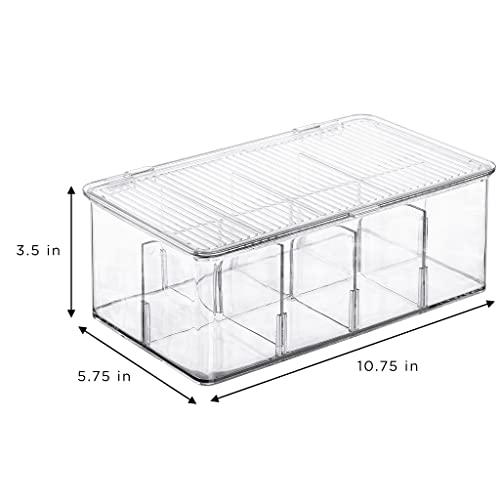 Sorbus 2 Pack Tea Bag Organizer Bins w/Lids & 4 Removable Dividers, Clear Plastic Food Packet Snack Organizer, Stackable Pantry Organization, Kitchen Storage, Fridge Bins, Sturdy Cabinet Organizers