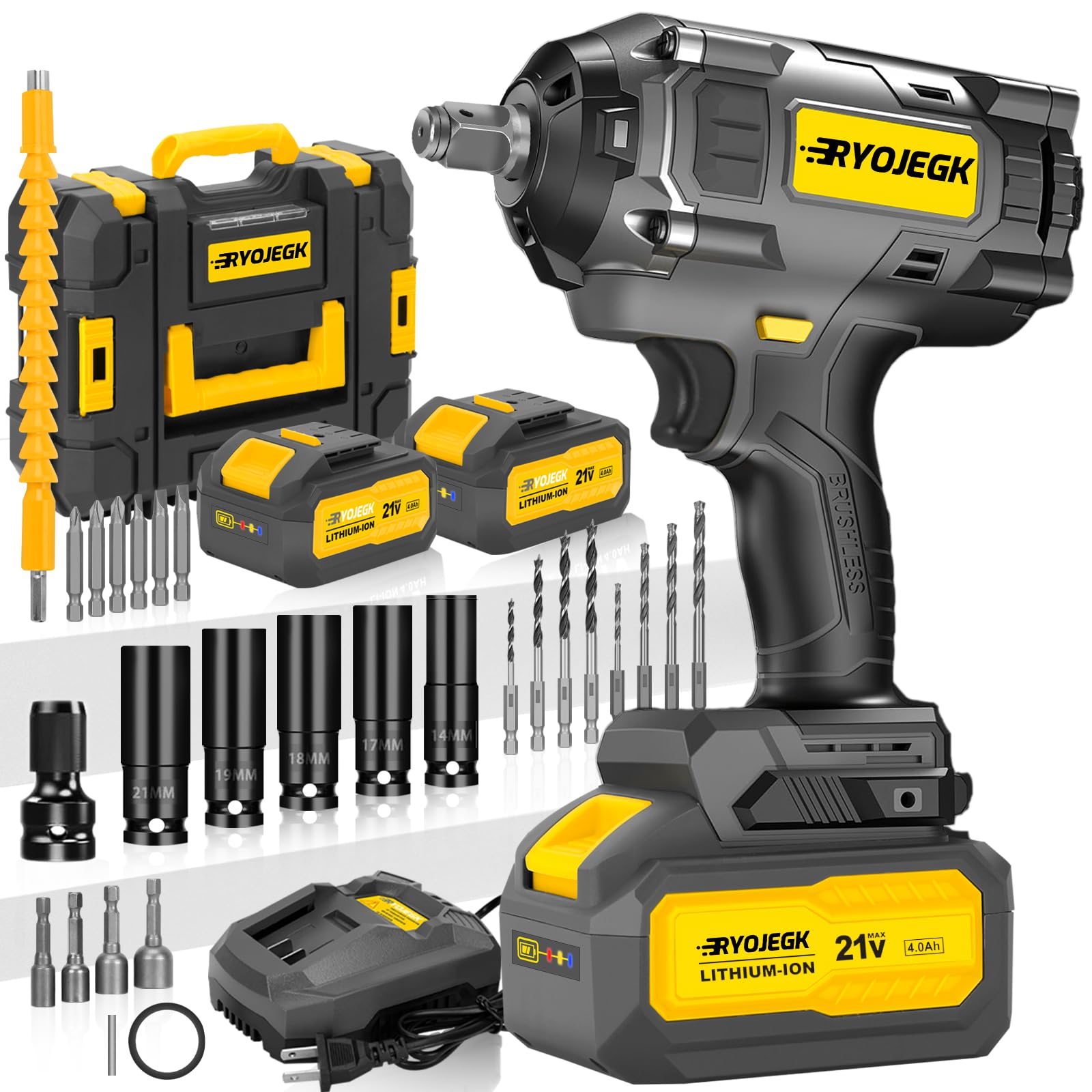 RYOJEGK 900Nm Cordless Impact Wrench,664FT-lbs High Torque Bru