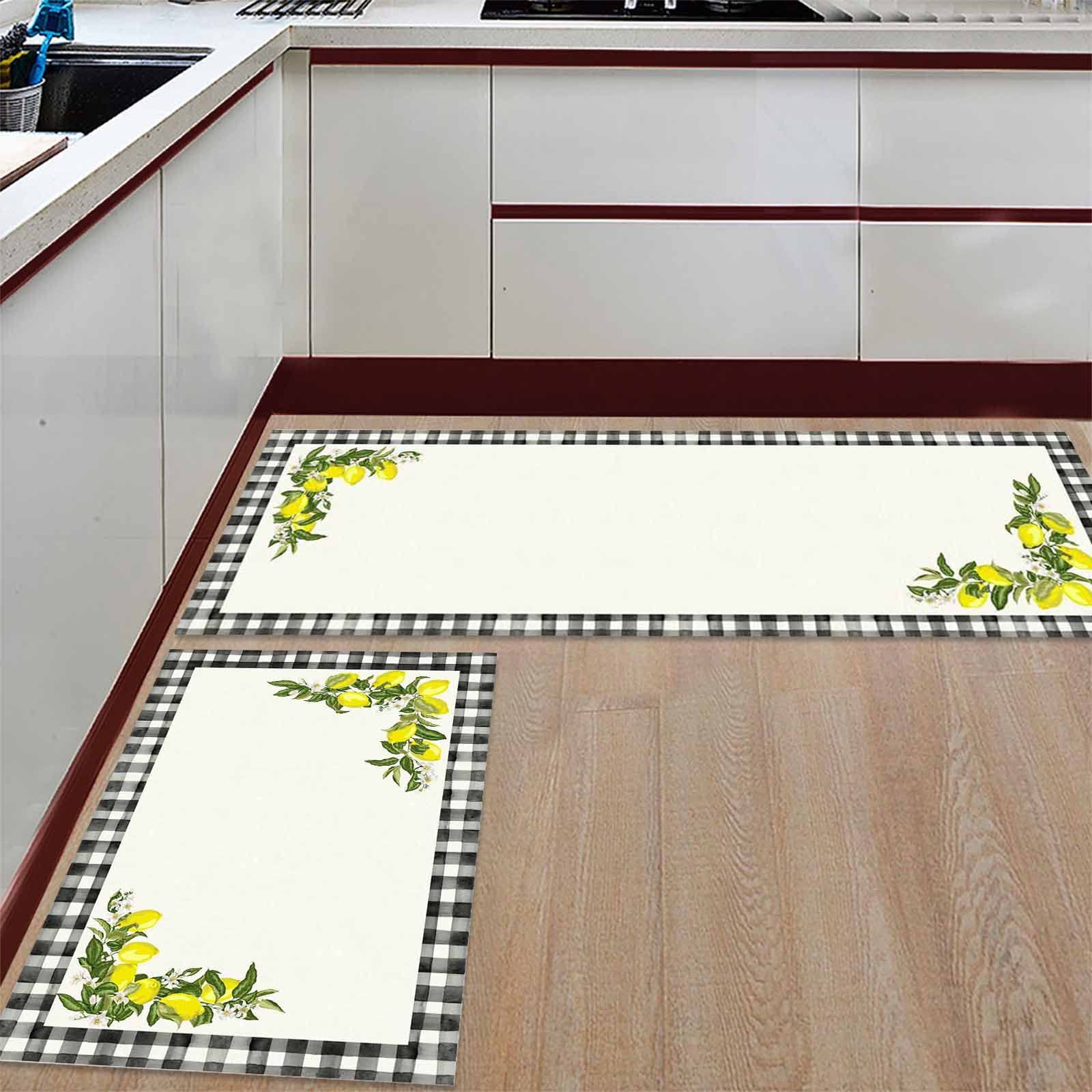 Lemon Kitchen Mats and Rugs Set, 2 Pcs Kitchen Mats for Floor, Non slip Kitchen Mat Waterproof Machine Washable Kitchen Rugs, Home Decor for Kitchen, Office, Laundry (19.7x31.5in+19.7x63in)