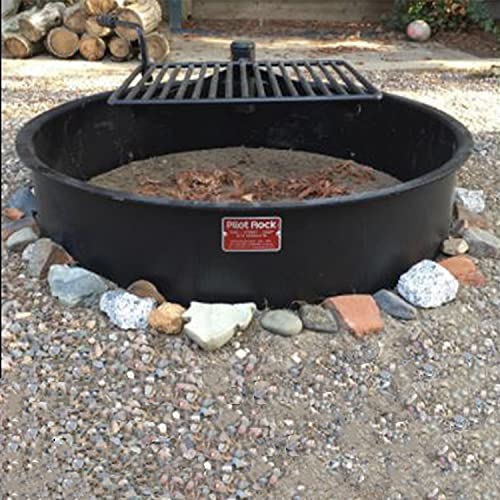 Pilot Rock 30 Inch Heavy Duty Steel Ground Fire Pit Ring Insert Liner and Metal Cooking Grate for Grilling, Camping, and Backyard Bonfires, Black
