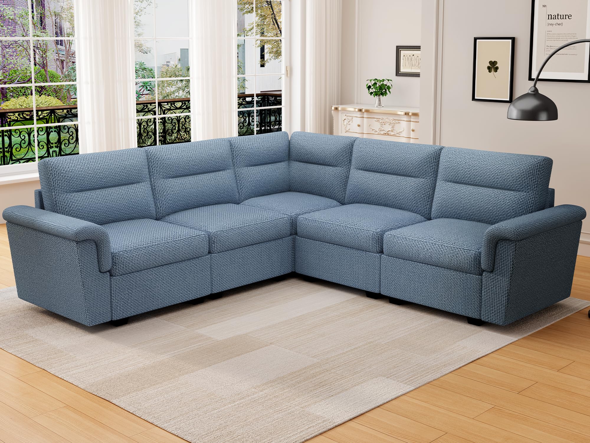 Wimarsbon Convertible Modular Sofa Couch L-Shaped Sectional Sofa Set with Storage Ottomans 5-Seat Sectional Couches for Living Room Apartment & Lounge