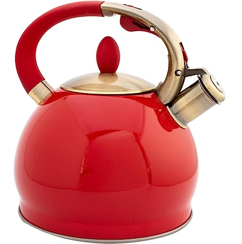 Stovetop Tea Kettle Whistling Teapot Tea Kettle 3.5L Whistling Kettle Electroplating Bronze Handle Whistling Kettle For Gas Stove Universal Teapot Kettle Stove Top Kettle Tea Pot (Color : Red, Size