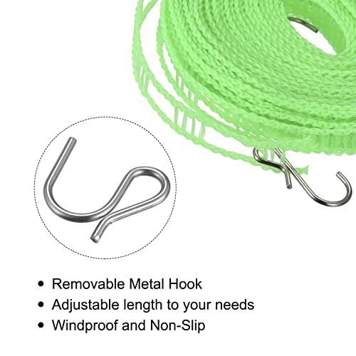 uxcell Portable Clothesline, 32.8ft Nylon Windproof Non-Slip Washing Line Rope for Courtyard Outdoor Travel Camping Laundry Drying, Green
