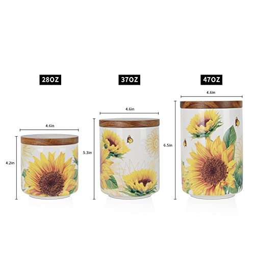 Sunddo Sunflower Ceramic Canister Sets for Kitchen Counter,Tea Coffee Sugar Canister Set with Bamboo Lid Set of 3