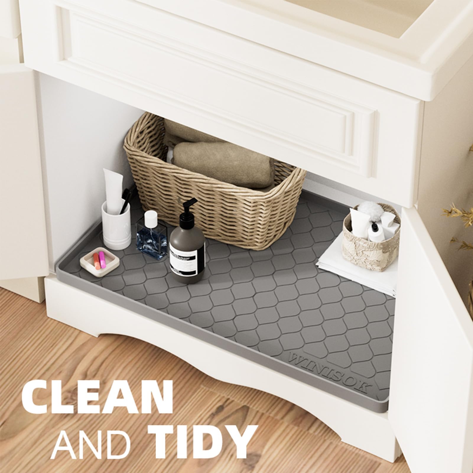 Winisok Waterproof Under Sink Mat -34β x 22β Cabinet Liner for Kitchen & Bathroom, Shelf Protector Silicone Under Sink Tray, Kitchen Cabinet Organizers and Storage Sink Drip Tray