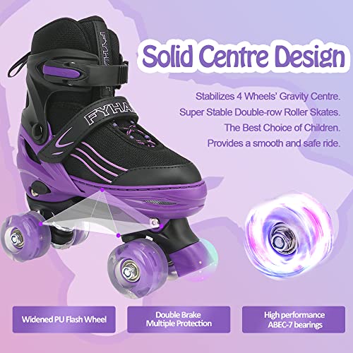 SYXKJ Roller Skates for Boys 8 Wheels Light Up Fun Illuminating Girls Roller Skates Kids Skates 4 Size Adjustable (Youth 4-7)